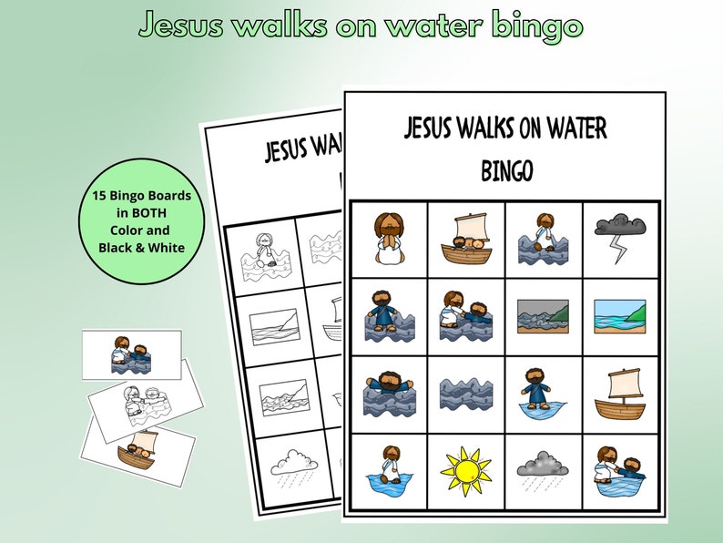Jesus Walks on Water Bingo Set for Kids, Jesus Walks on Water Bible ...