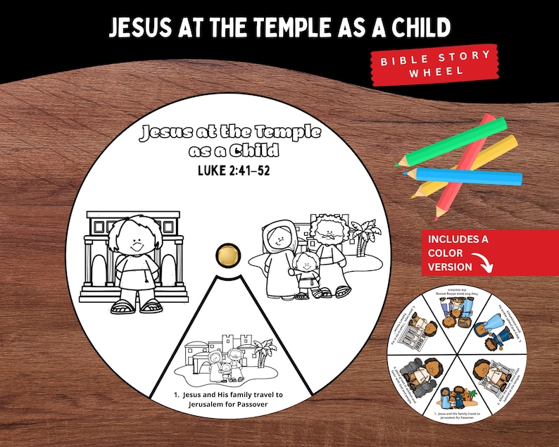 Jesus at the Temple Bible Story Wheel for Kids | Luke 2:41–52 Printable ...