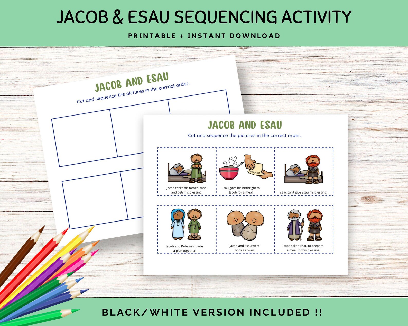 Jacob & Esau Sequencing Activity | Old Testament Kids Activity | Quiet ...
