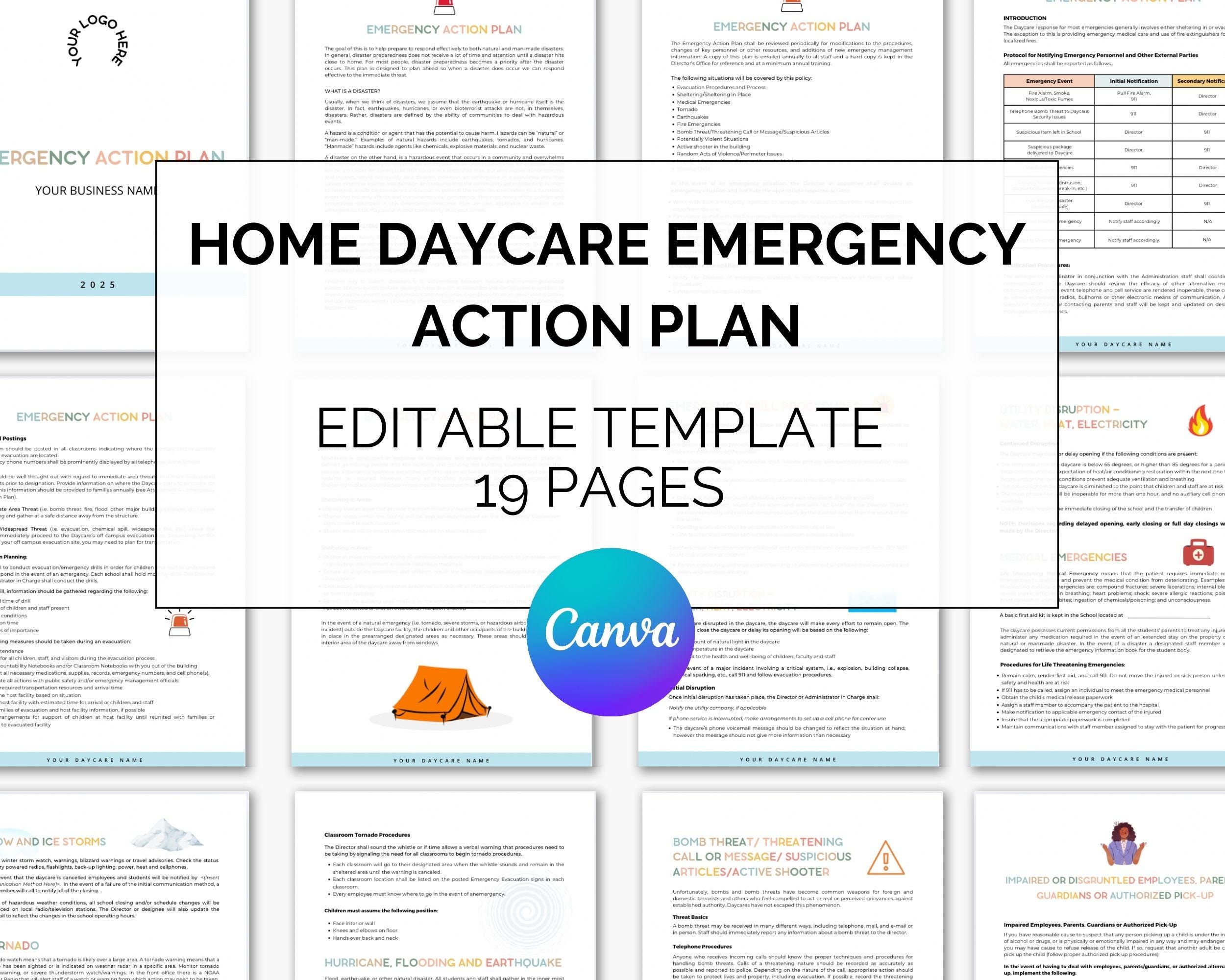 Daycare Emergency Plan, Childcare Emergency Plan Template, Emergency ...