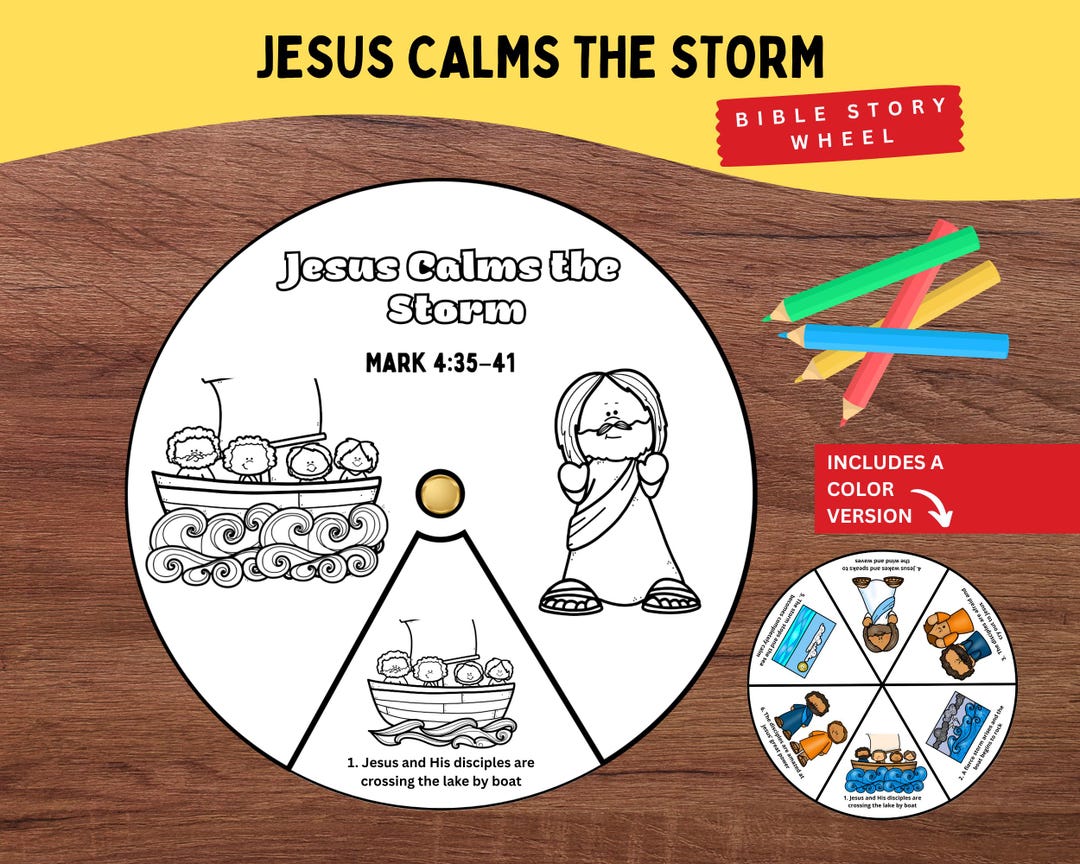 Jesus Calms the Storm Bible Story Wheel Printable | Mark 4:35–41 Craft ...