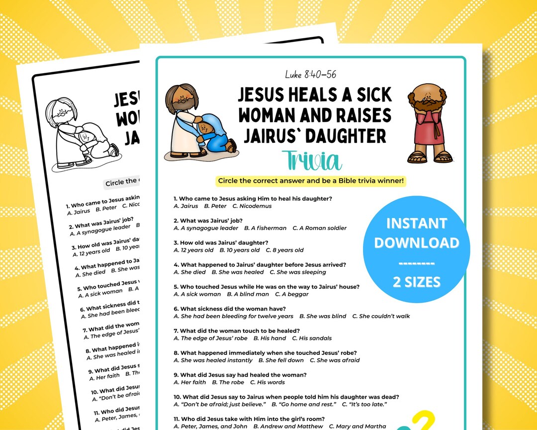 Jesus Heals Jairus’ Daughter Bible Trivia Game | Woman With the Issue ...