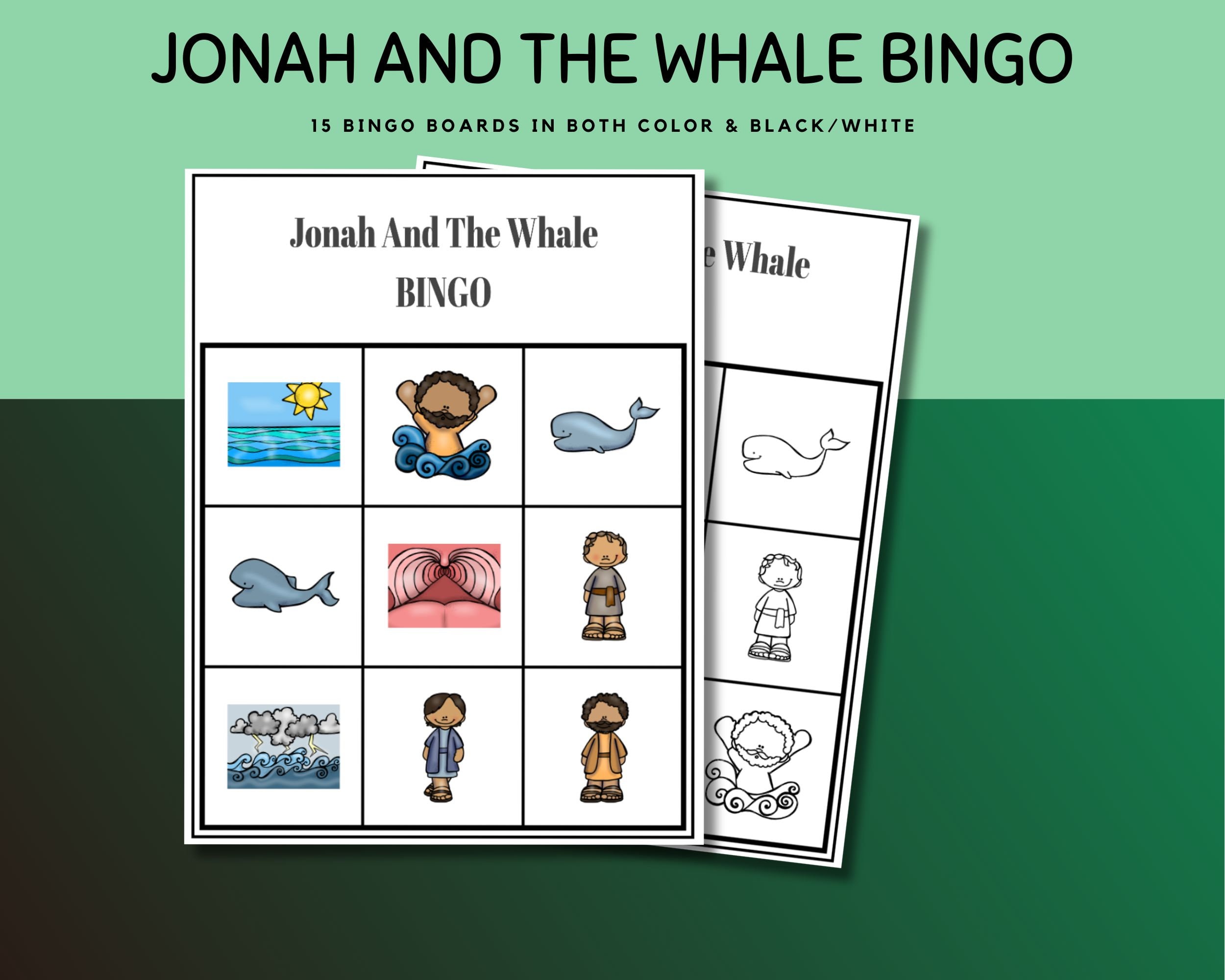 Jonah and the Whale Bingo Set for Kids, Jonah and the Whale Bible Bingo ...