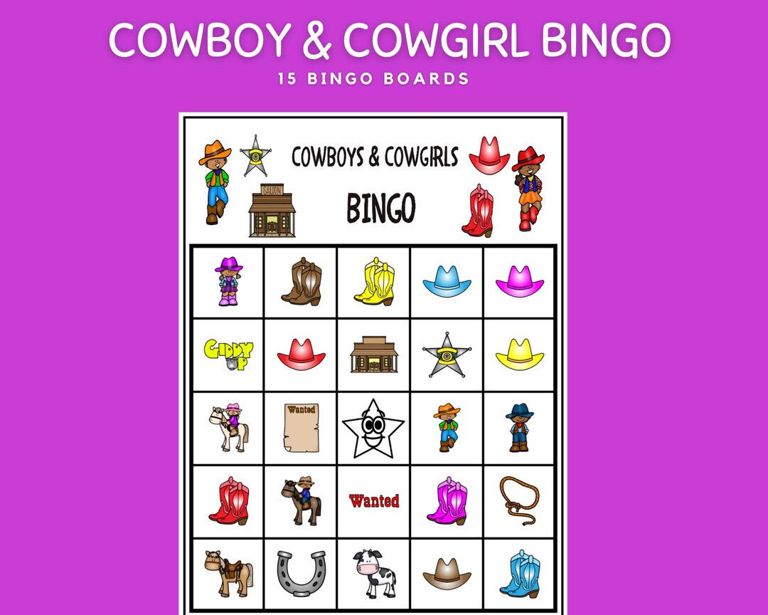 Cowboy and Cowgirl Bingo, Printable Game for Cowboy Lovers, Cowboy ...