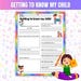 Getting to Know My Child Printable - 3 Pages Parent Insights for ...