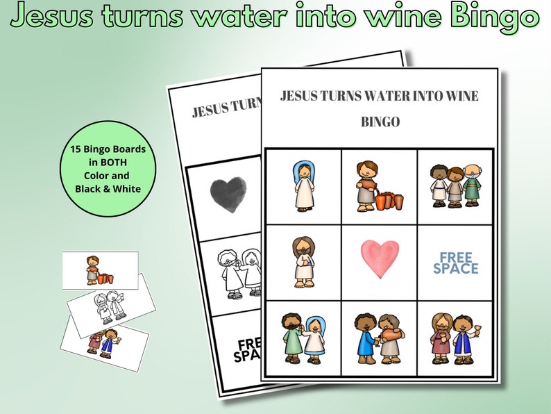 Jesus Turns Water Into Wine People Bingo Set for Kids, Water Into Wine ...