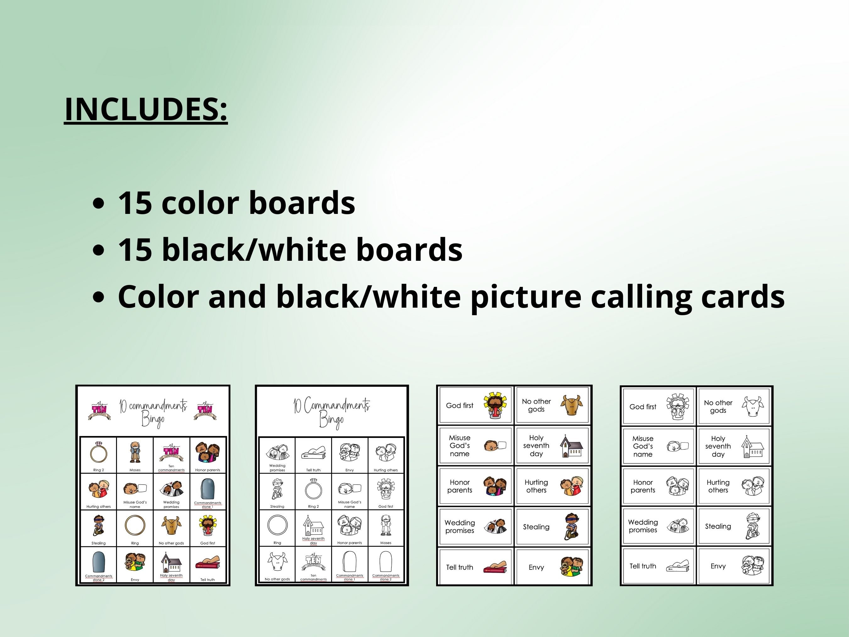 10 Commandments Bible Story Bingo Set for Kids - Bible Story Activity ...