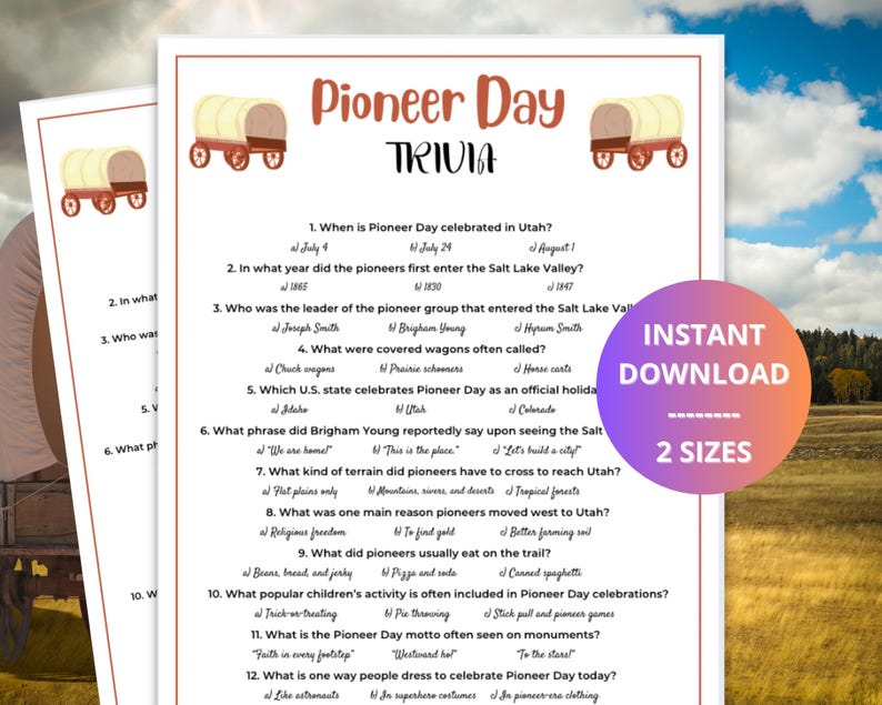 Pioneer Day Trivia Game Printable • LDS History Quiz • Pioneer Day ...