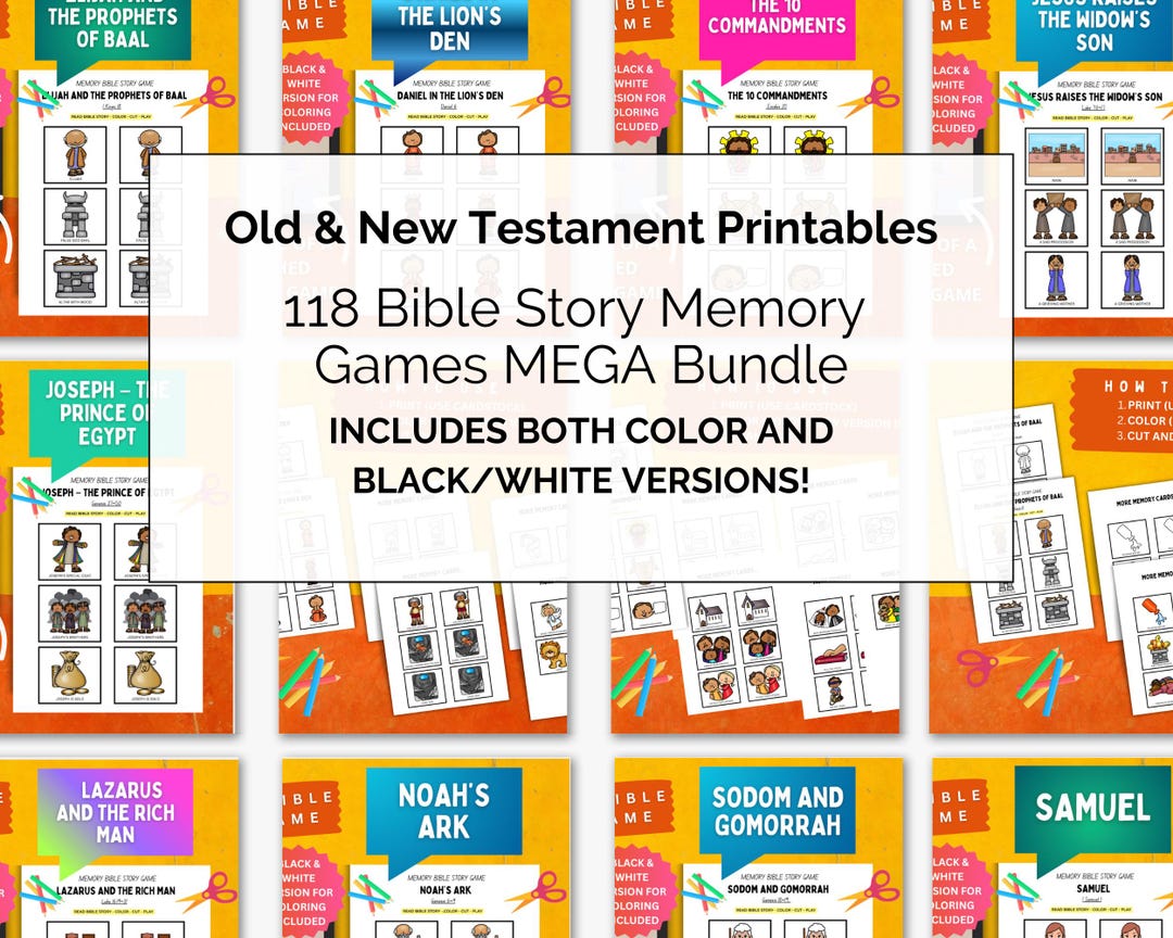 118 Bible Story Memory Games Bundle for Kids – Sunday School Activities ...