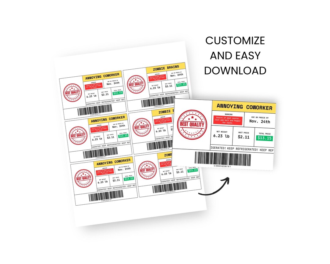 Editable Product Name Label Template, Gag Gift, Meat Labels, Halloween ...
