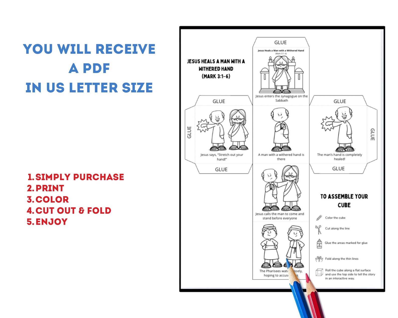 Jesus Heals a Man With a Withered Hand Coloring Cube | Mark 3:1–6 ...