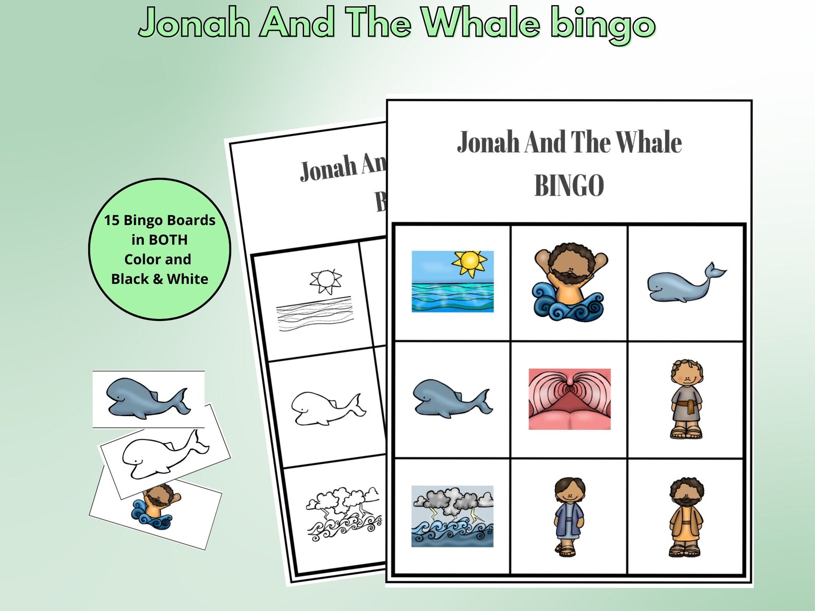 Jonah and the Whale Bingo Set for Kids, Jonah and the Whale Bible Bingo ...