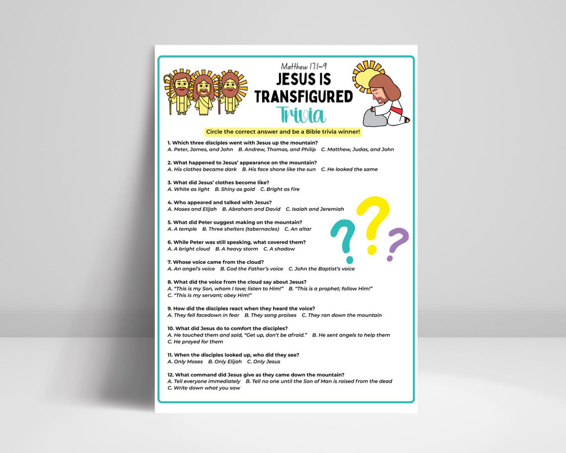 Transfiguration of Jesus Bible Trivia Game | Jesus is Transfigured Kids ...