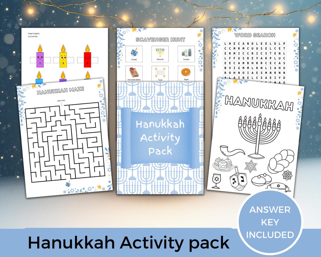 Hanukkah Activity Pages for Kids With Maze Coloring Word Search and ...