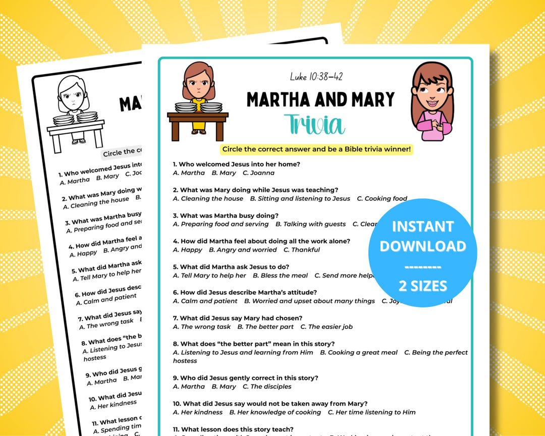 Martha and Mary Bible Trivia Game | Jesus Visits Martha and Mary Kids ...