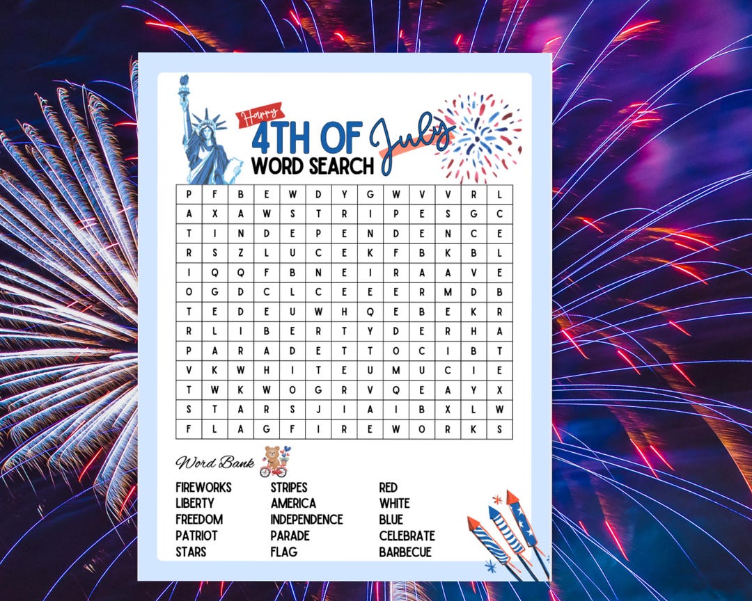 4th of July Word Search Printable for Kids – Patriotic Independence Day ...