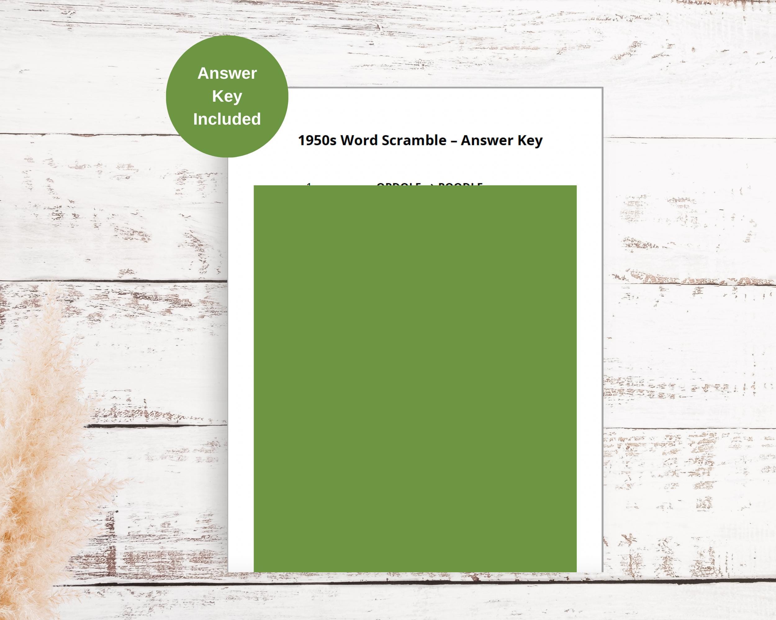 1950s Word Scramble Game Printable, Retro 50s Party Quiz, Baby Shower ...