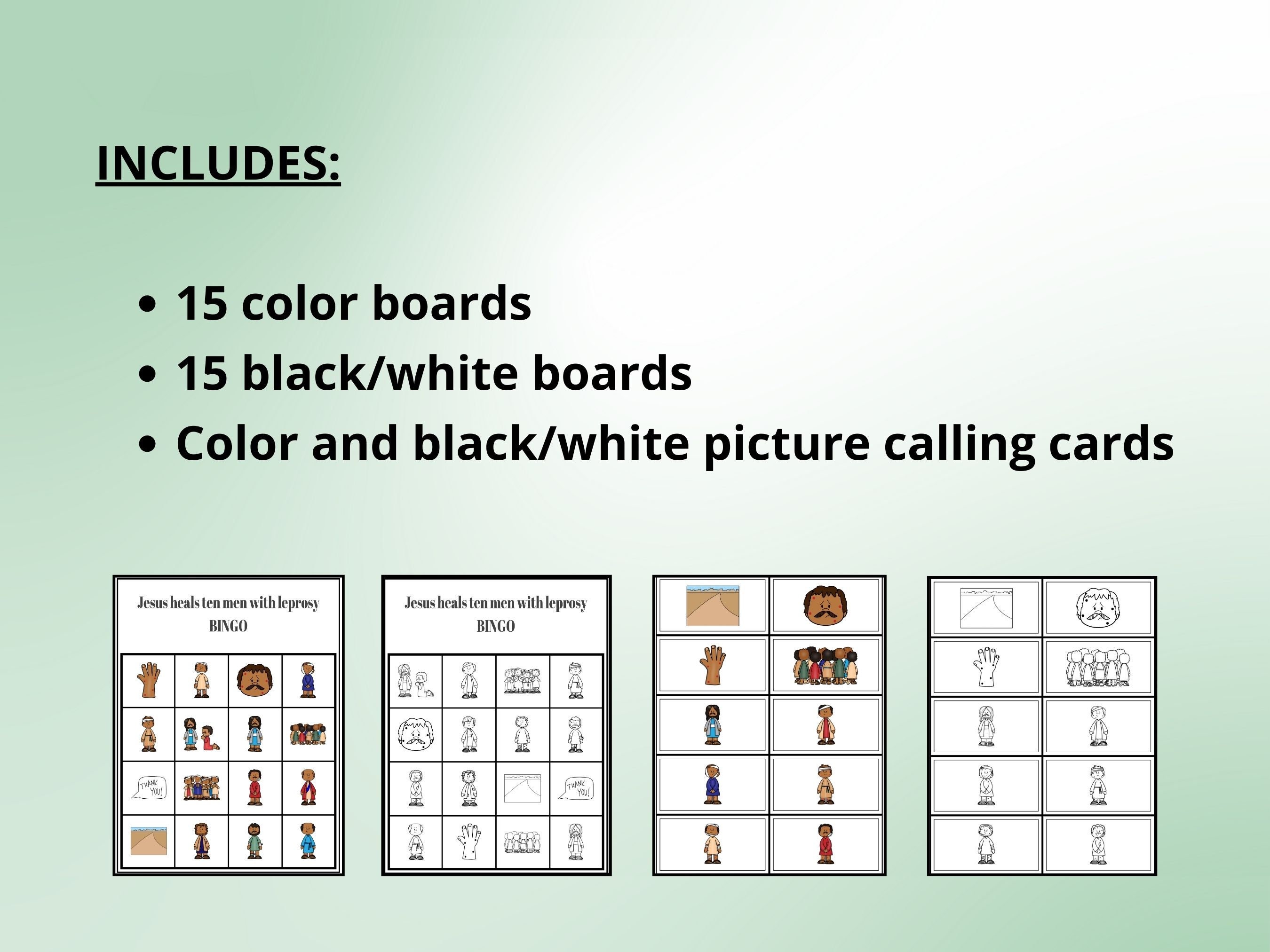 Jesus Heals 10 Men With Leprosy Bingo Set for Kids, Jesus Heals Ten Men ...