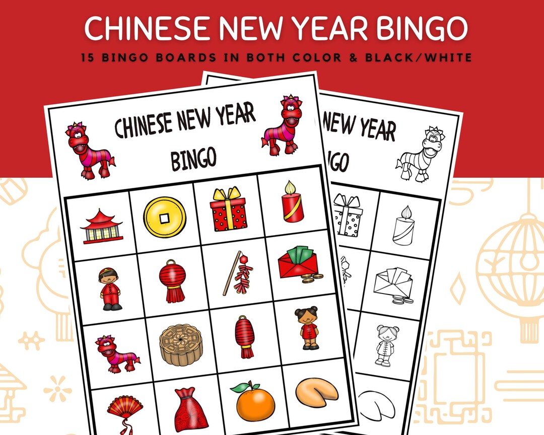 Chinese New Year Bingo, 15 Chinese New Year Bingo Cards, Lunar New Year ...
