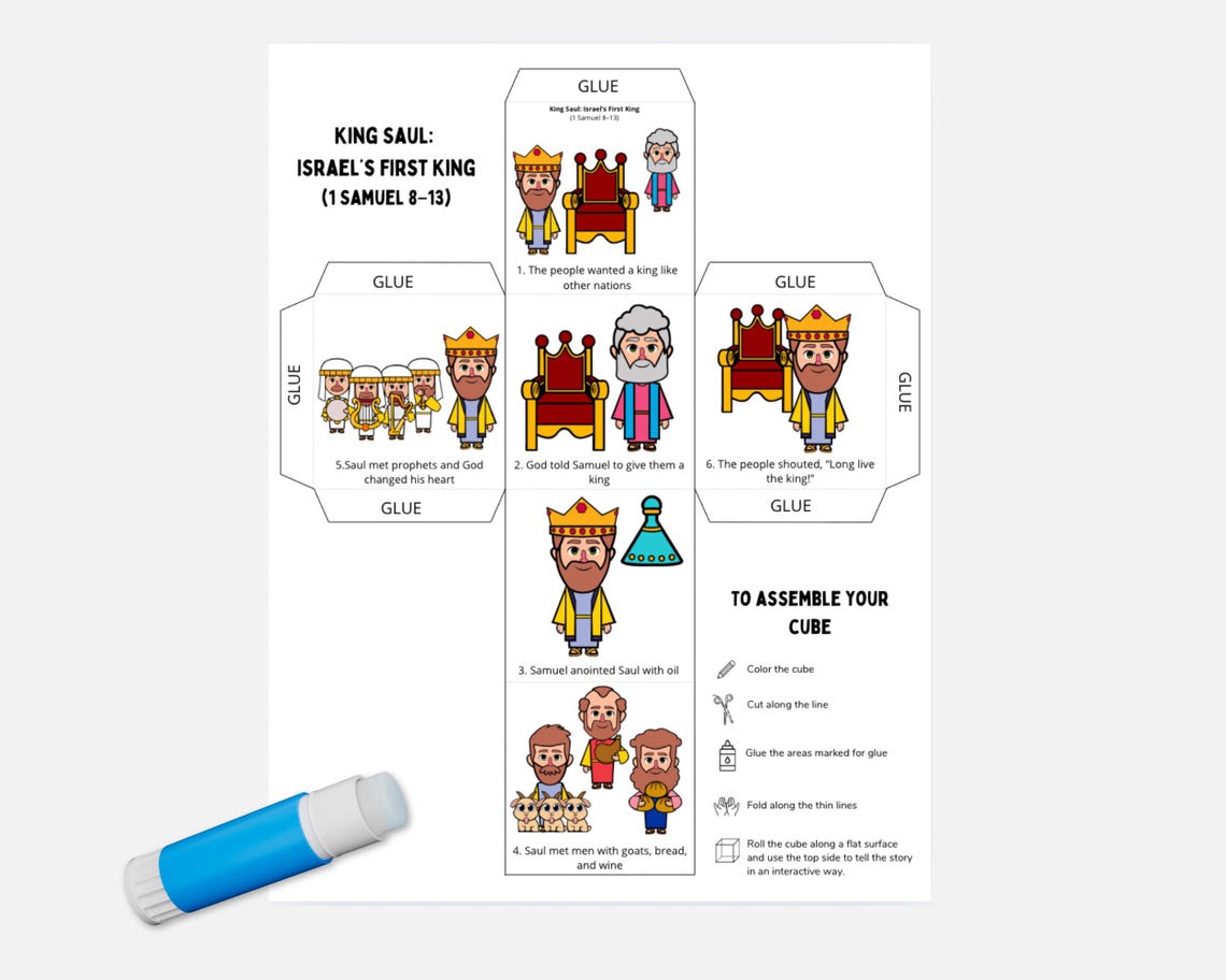 King Saul Coloring Cube Craft – Printable Bible Activity for Kids ...