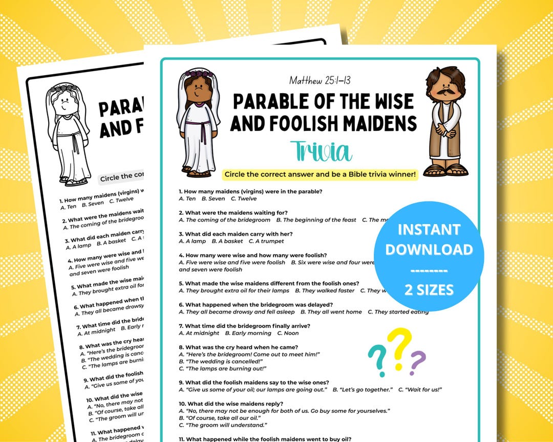 Parable of the Ten Virgins Bible Trivia Game | Wise and Foolish Maidens ...