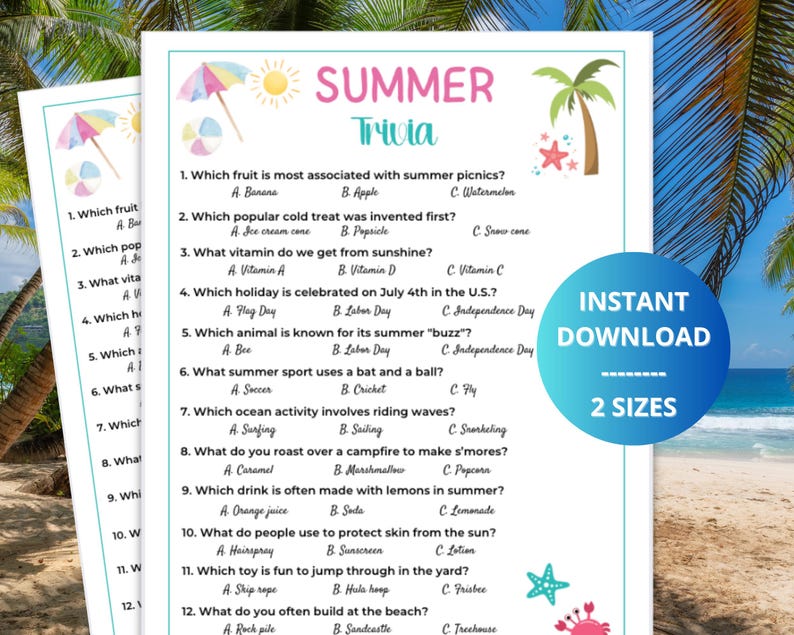 Summer Trivia Game for Kids, Fun Beach Trivia Activity for Family ...
