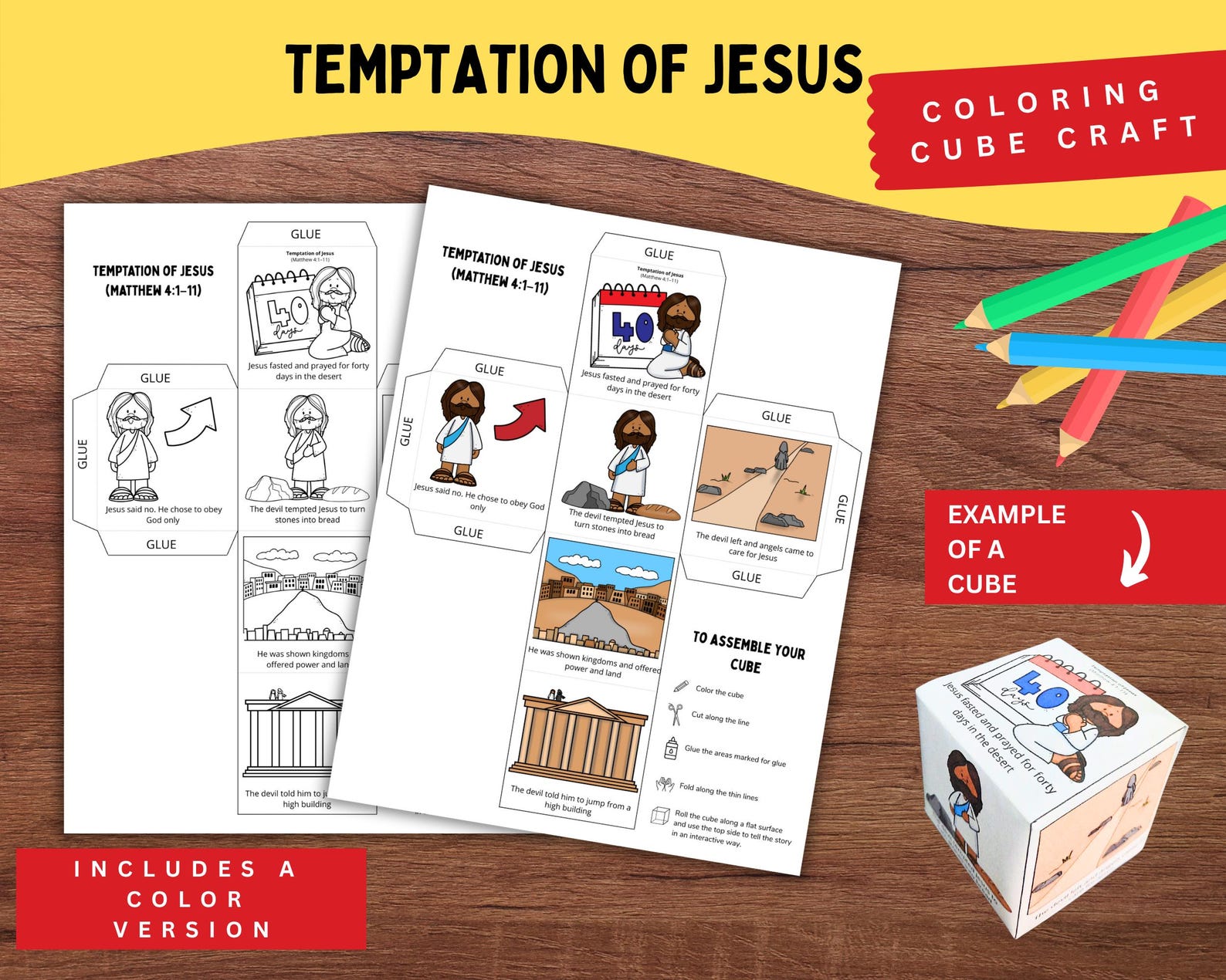 Temptation of Jesus Bible Story Cube | Matthew 4:1–11 | Printable Kids ...