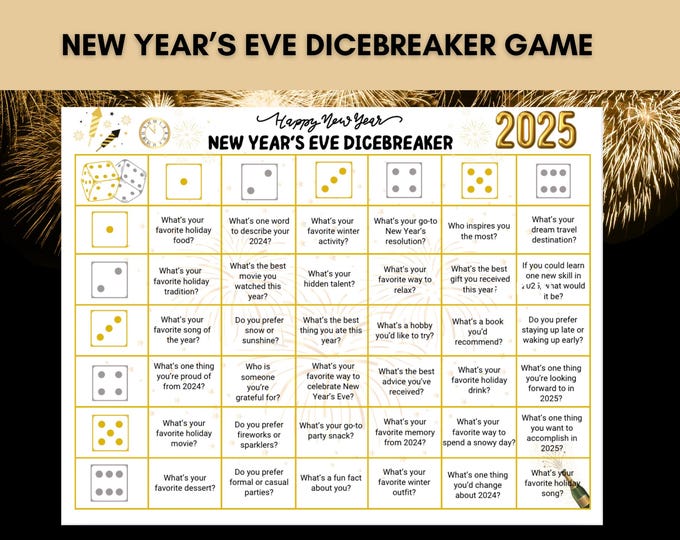 New Years Eve Icebreaker Game Fun Printable Questions for Parties ...