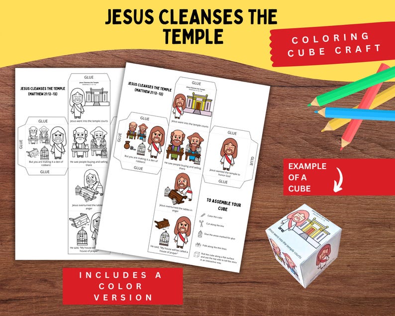 Jesus Cleanses the Temple Cube Craft for Kids, Holy Week Bible Activity ...