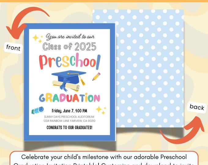 Preschool Graduation Invitation, Editable in Canva, Preschool ...
