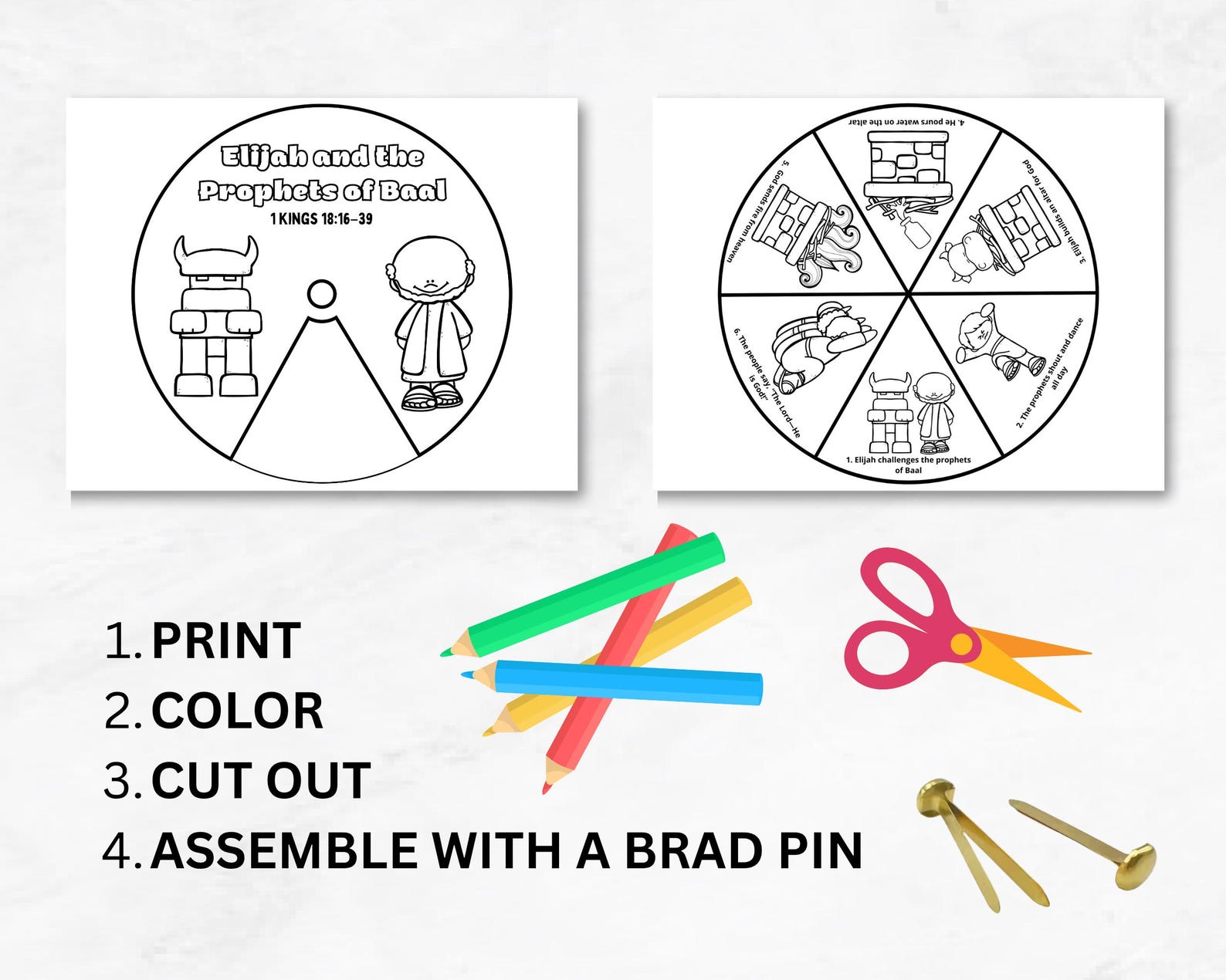 Elijah and the Prophets of Baal Coloring Wheel | 1 Kings 18 Bible Craft ...