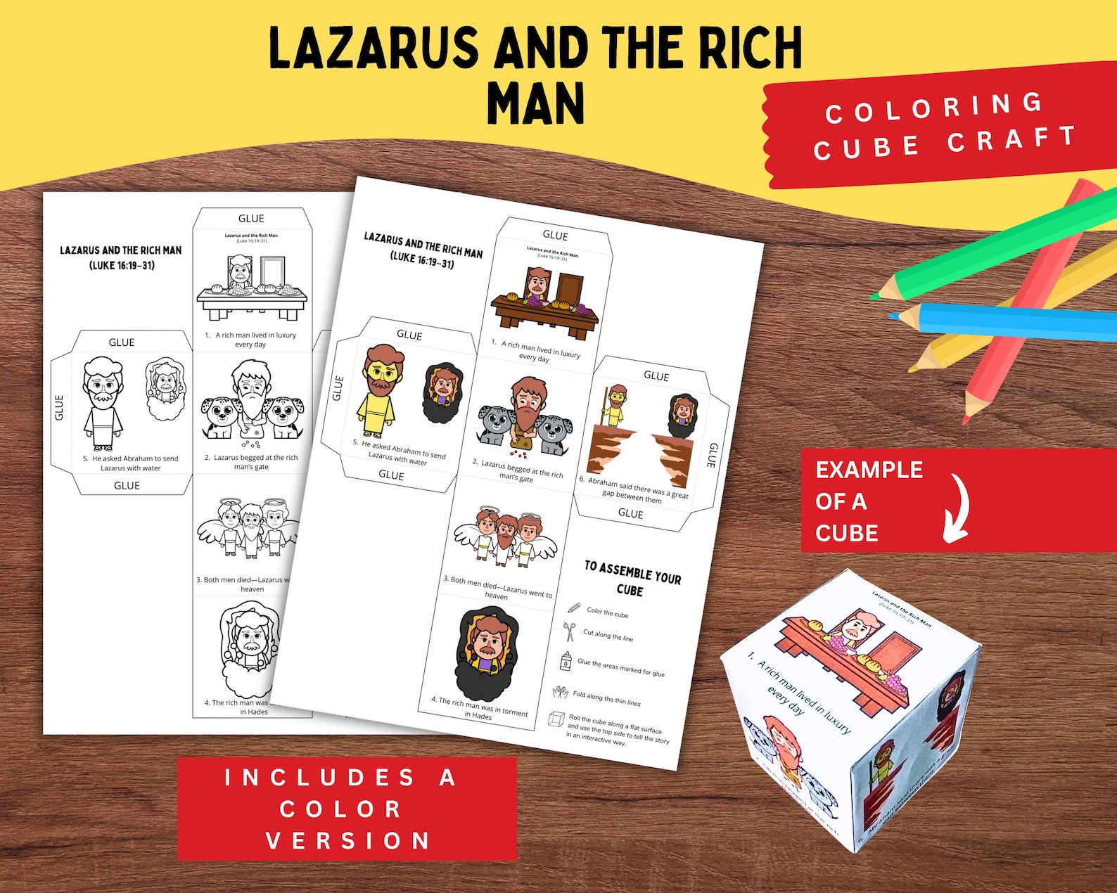 Lazarus and the Rich Man Bible Coloring Cube | Luke 16 Parable Craft ...