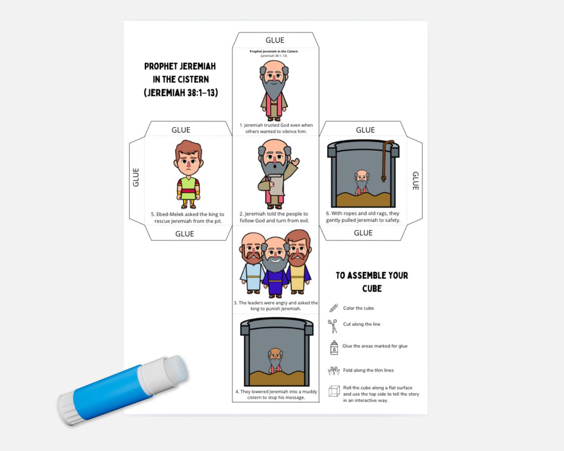 Prophet Jeremiah in the Cistern Coloring Cube | Jeremiah 38 Printable ...
