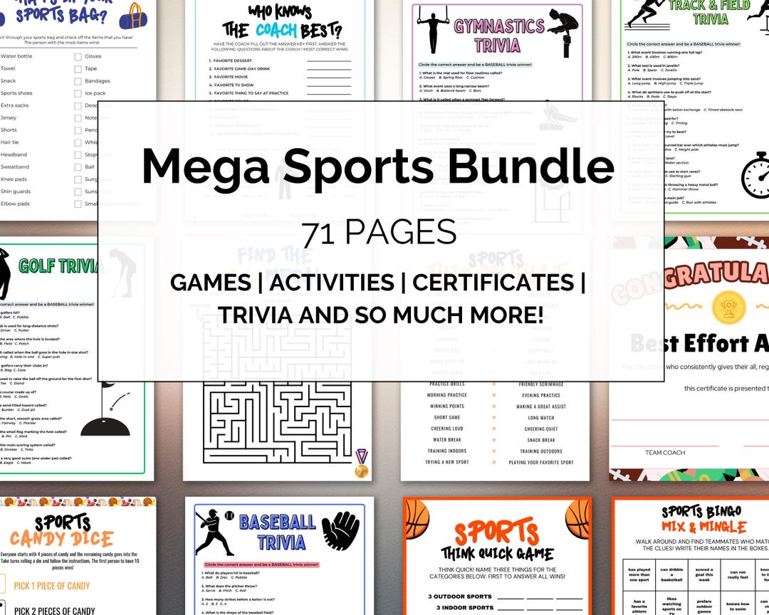 Mega Sports Game Bundle, 42 Printable Games, Activities, Trivia ...