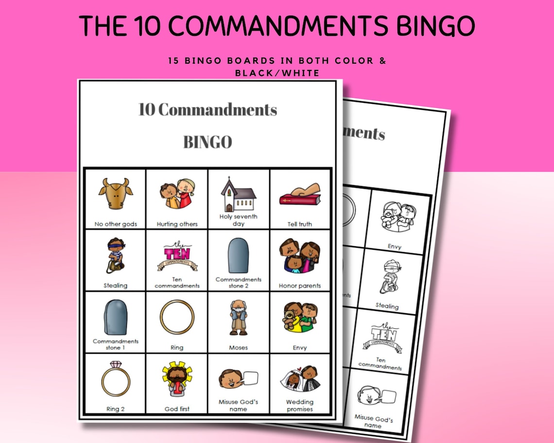 10 Commandments Bible Story Bingo Set for Kids - Bible Story Activity ...