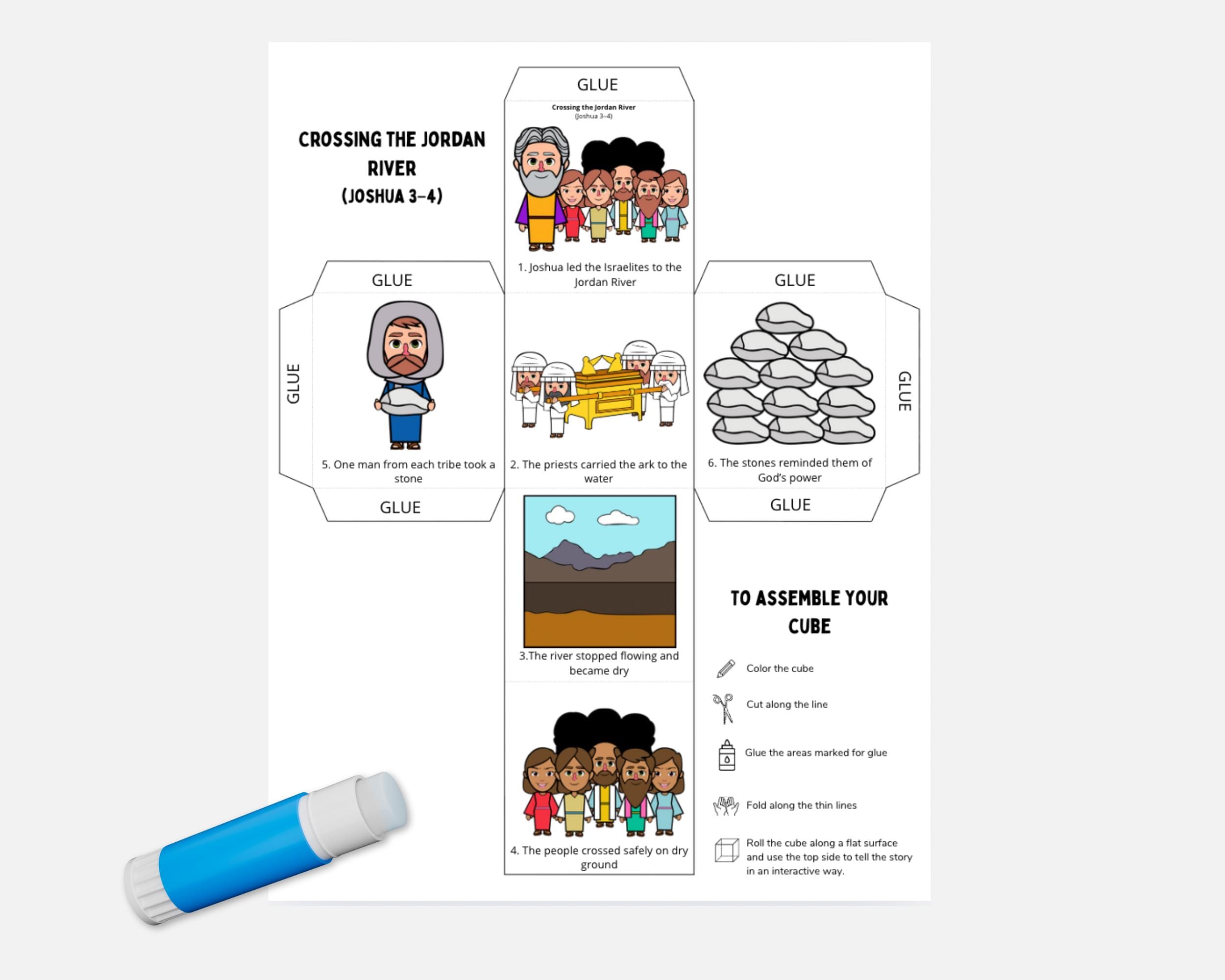 Crossing the Jordan River Coloring Cube | Joshua 3–4 Printable for Kids ...