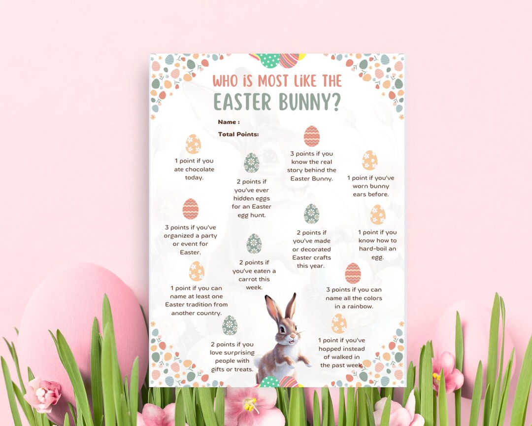 Easter Bunny Game, Who is Most Like the Easter Bunny?, A4 Printable ...