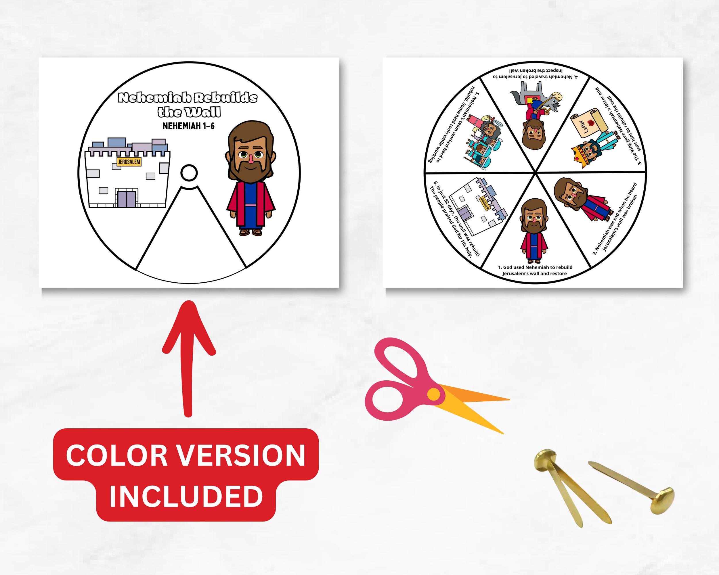 Nehemiah Rebuilds the Wall Coloring Wheel, Nehemiah Bible Story for ...