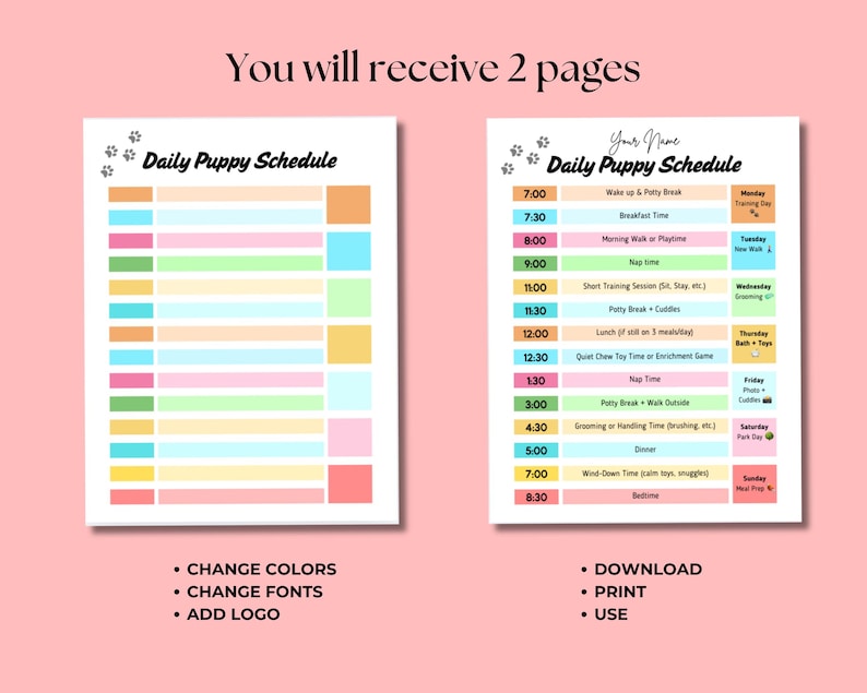 Editable Puppy Daily Schedule Template | Printable Dog Routine Chart ...
