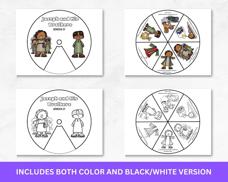 Joseph and His Brothers Coloring Wheel Printable | Genesis 37 Bible ...