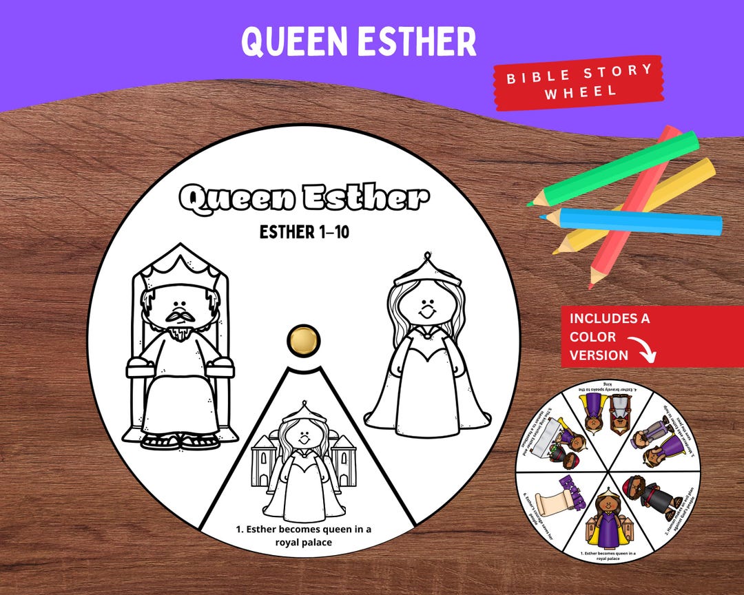 Queen Esther Coloring Wheel Printable | Esther 1–10 Bible Story Craft ...