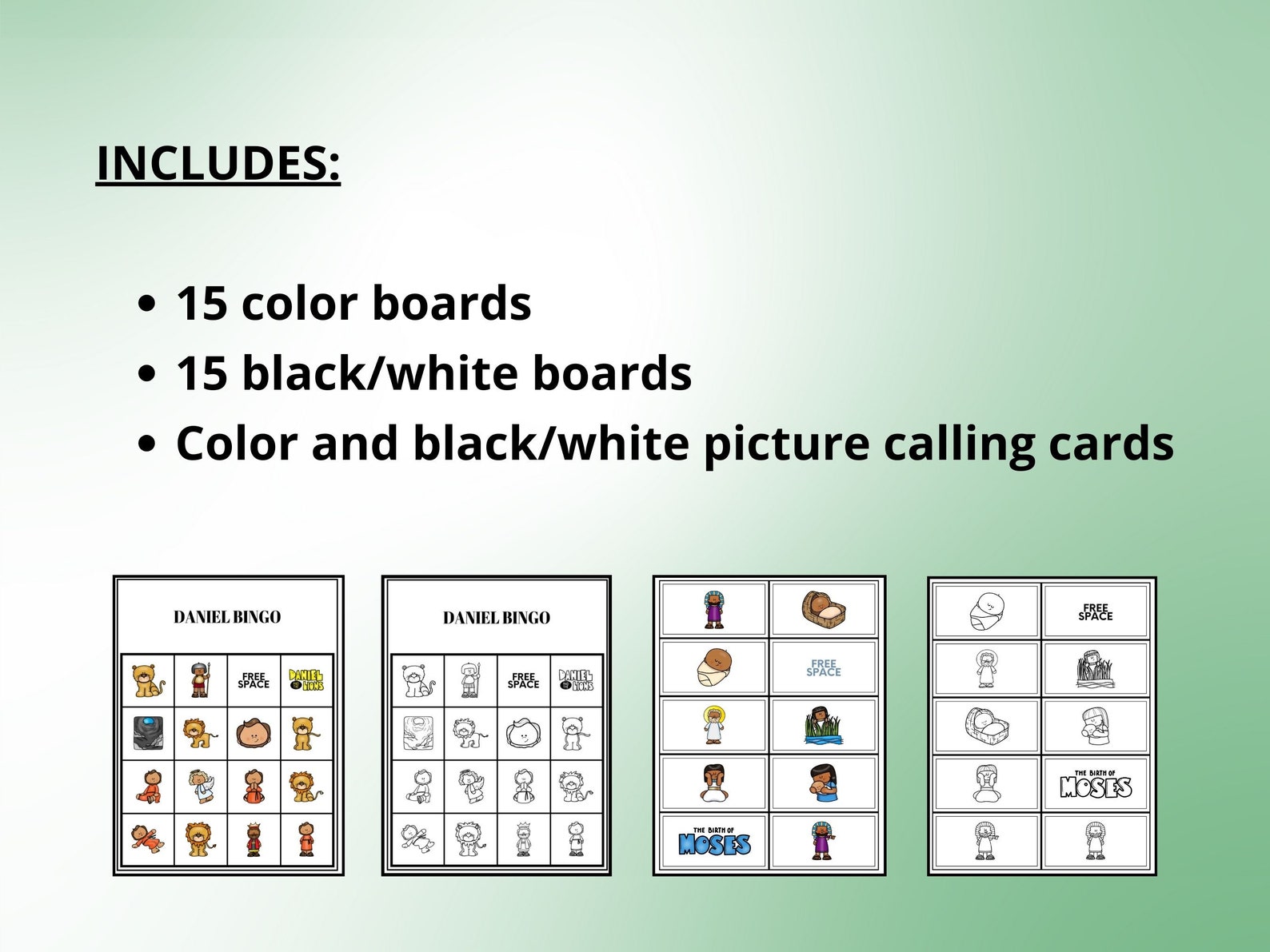 Baby Moses Bingo Set for Kids - Bible Story Activity, Moses Bible Bingo ...