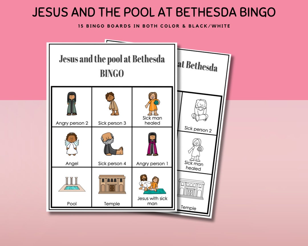 Jesus and the Pool at Bethesda Bingo Set for Kids, Bethesda Bible Bingo ...