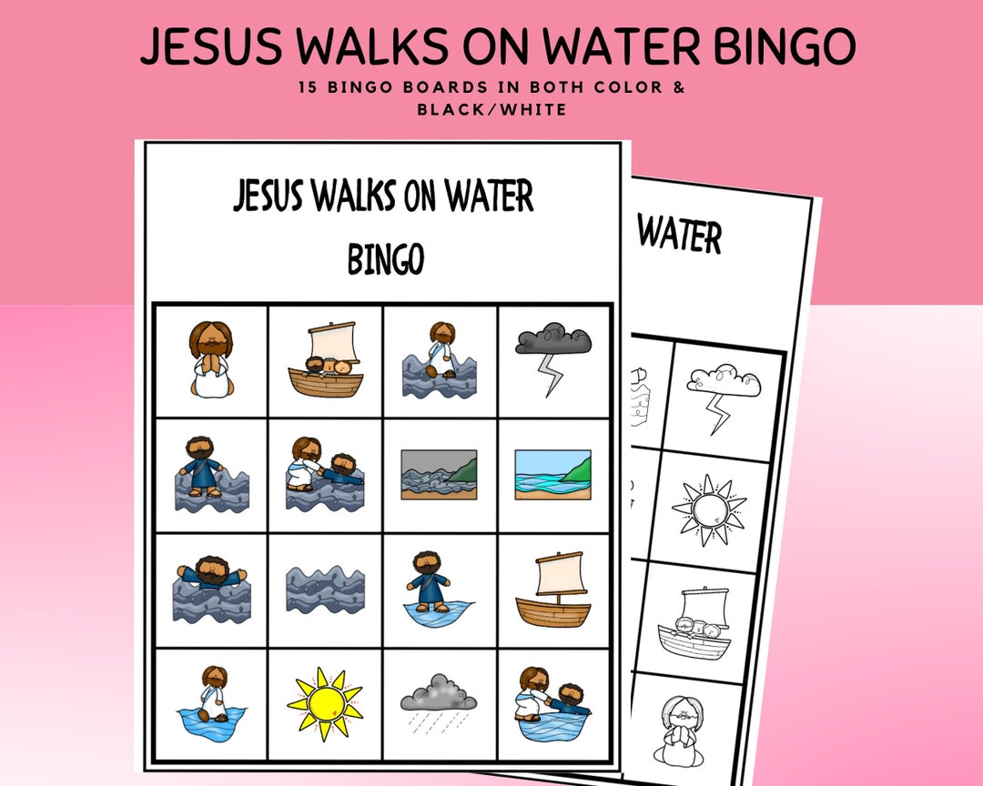 Jesus Walks on Water Bingo Set for Kids, Jesus Walks on Water Bible ...