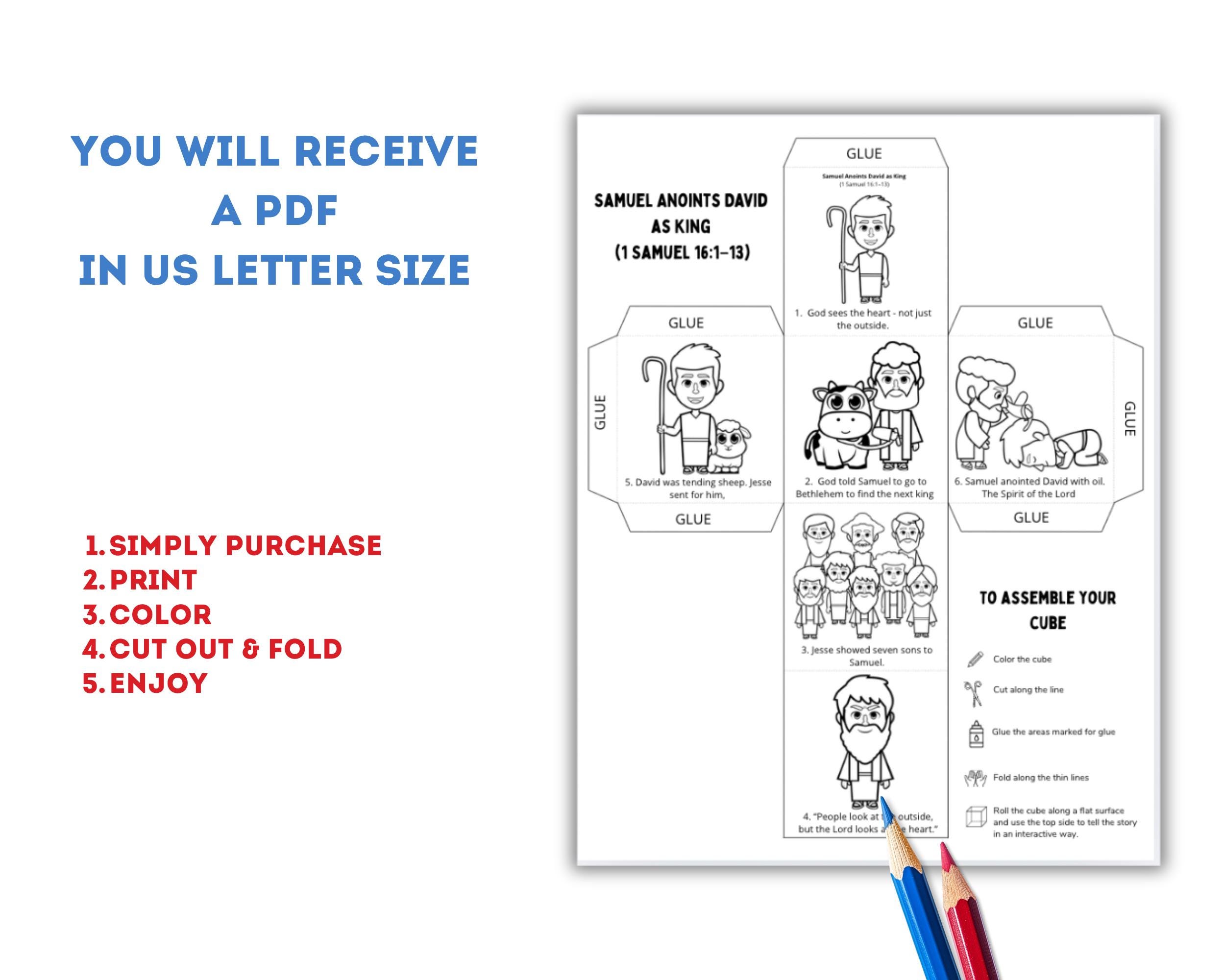 Samuel Anoints David as King Printable | King David Bible Story for ...