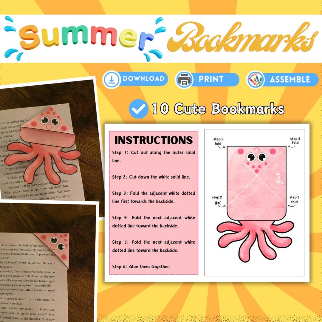 10 Summer Bookmarks Printable - Cute Animals & Treats DIY Craft, Kids ...
