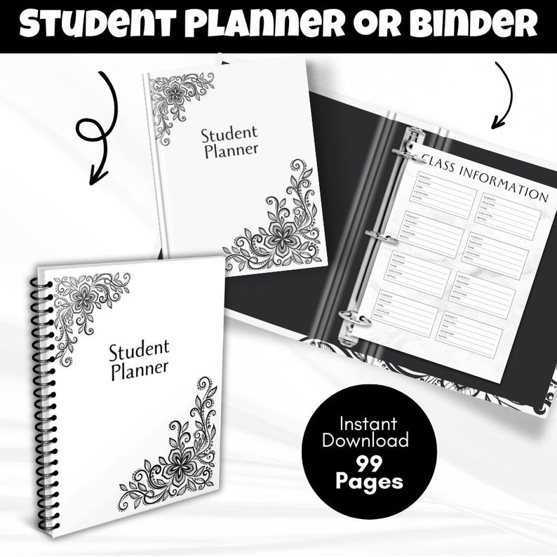 Student Planner Printable, Daily Study Planner, Student Notebook Binder ...