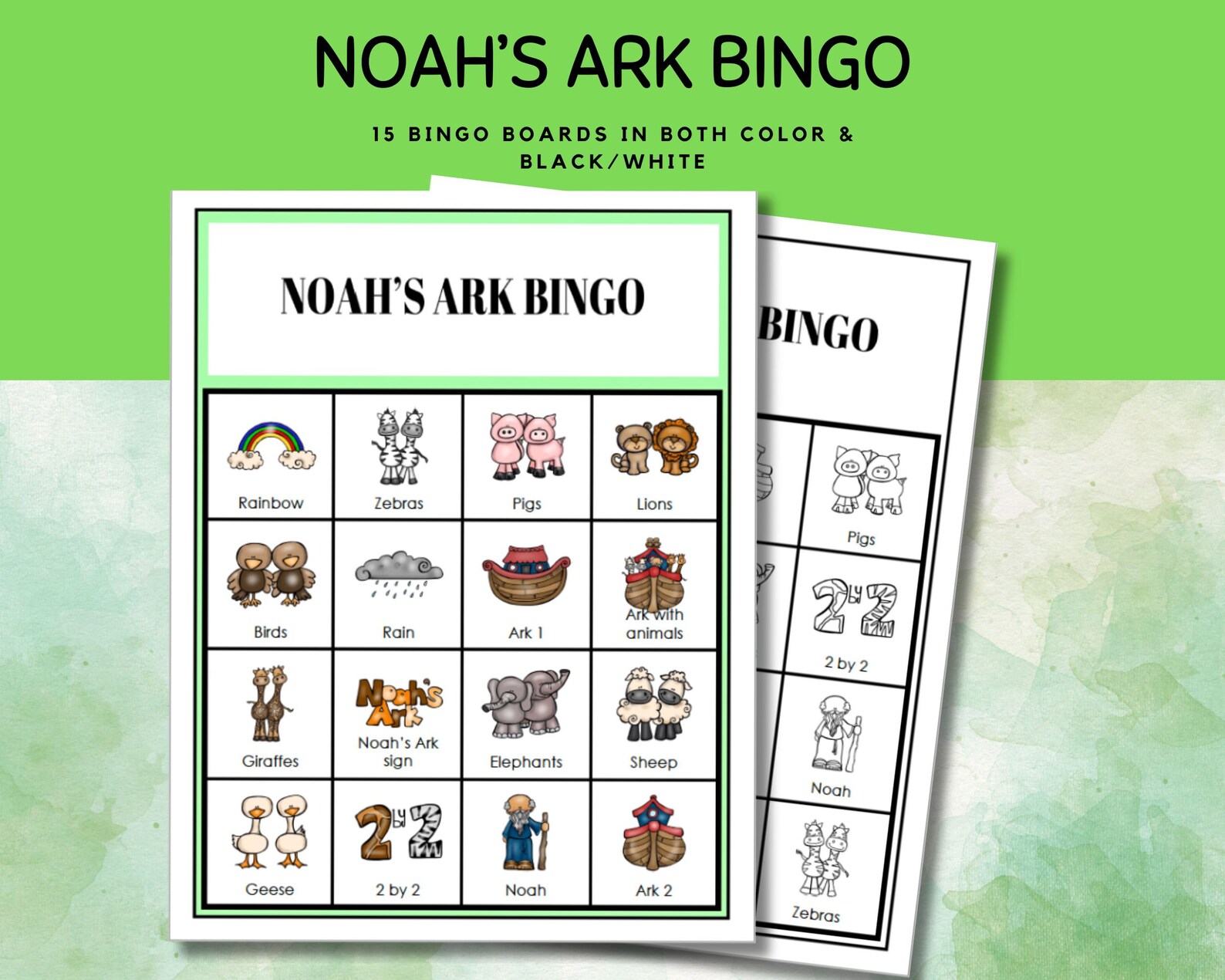 Noah's Ark Bingo Set for Kids - Bible Story Activity, Sunday School ...