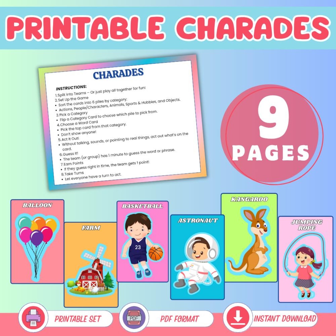 Printable Charades Game for Kids – Fun Party & Classroom Activity – 9 ...