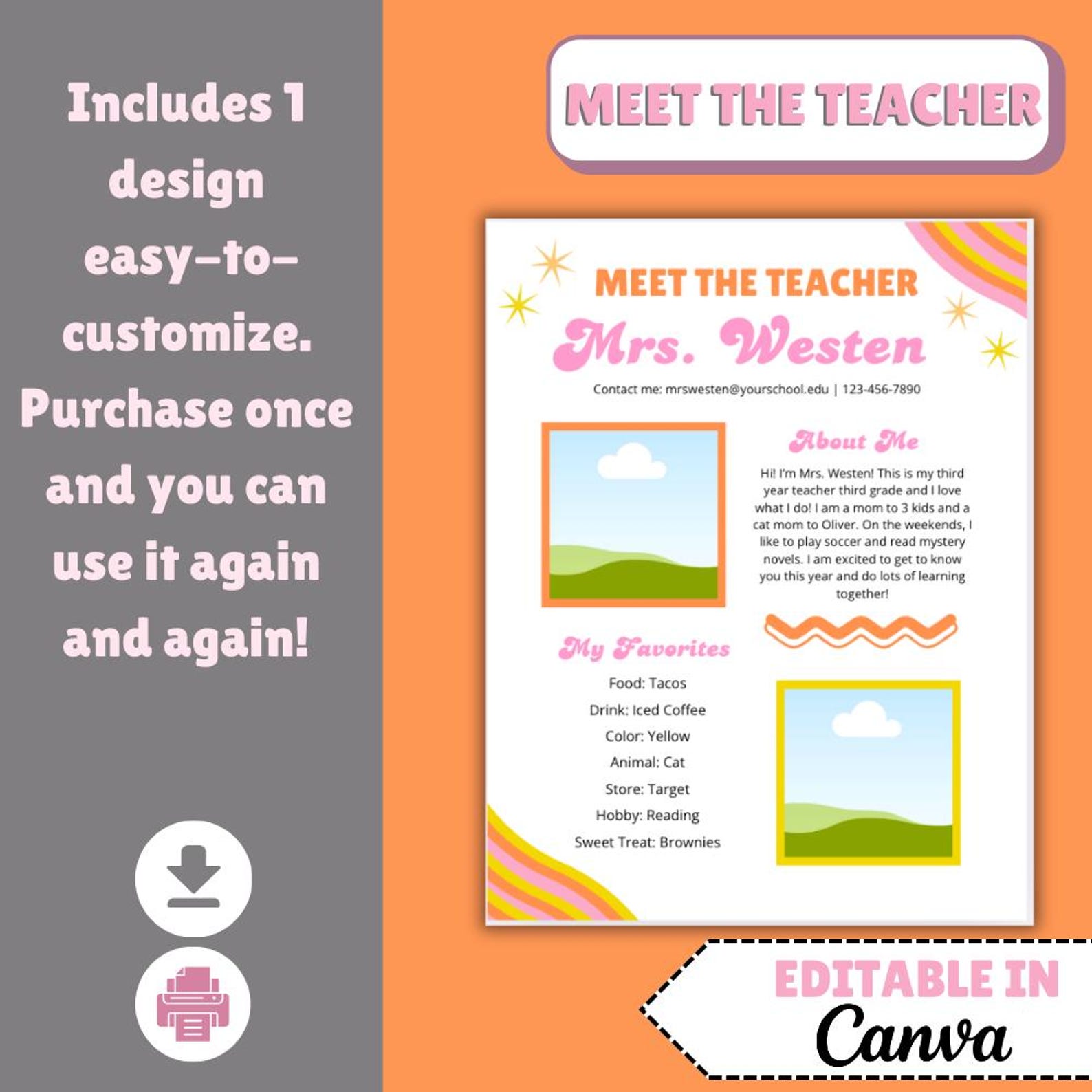 Editable Meet the Teacher Canva Template | Fun Printable Back to School ...